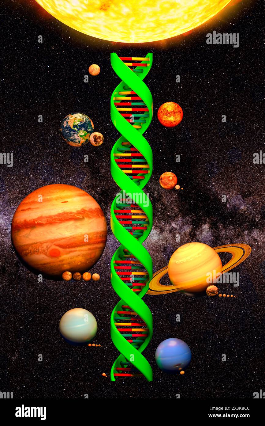 Earth inside DNA spiral in the space. DNA molecule research, concept ...