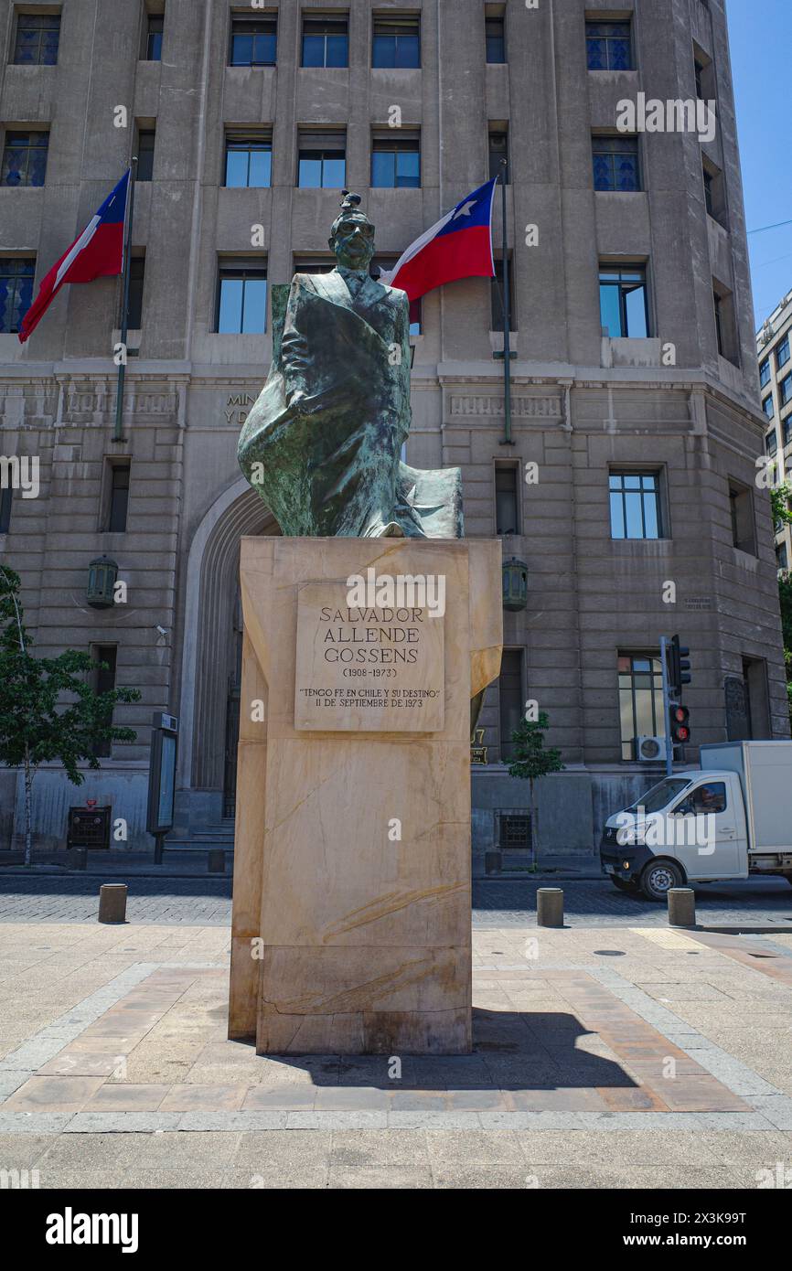 Santiago, Chile - 26 Nov, 2023: Statue of President Allende in Plaza de ...