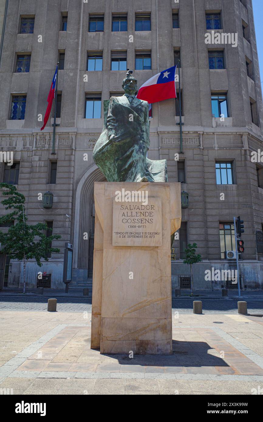 Santiago, Chile - 26 Nov, 2023: Statue of President Allende in Plaza de ...