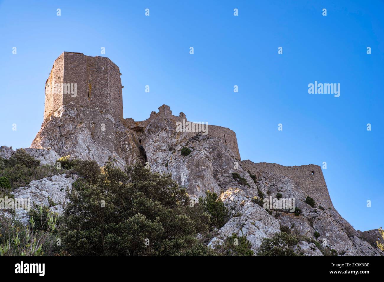 Ruins of the medieval castle of Quéribus, in the Cathar region of ...