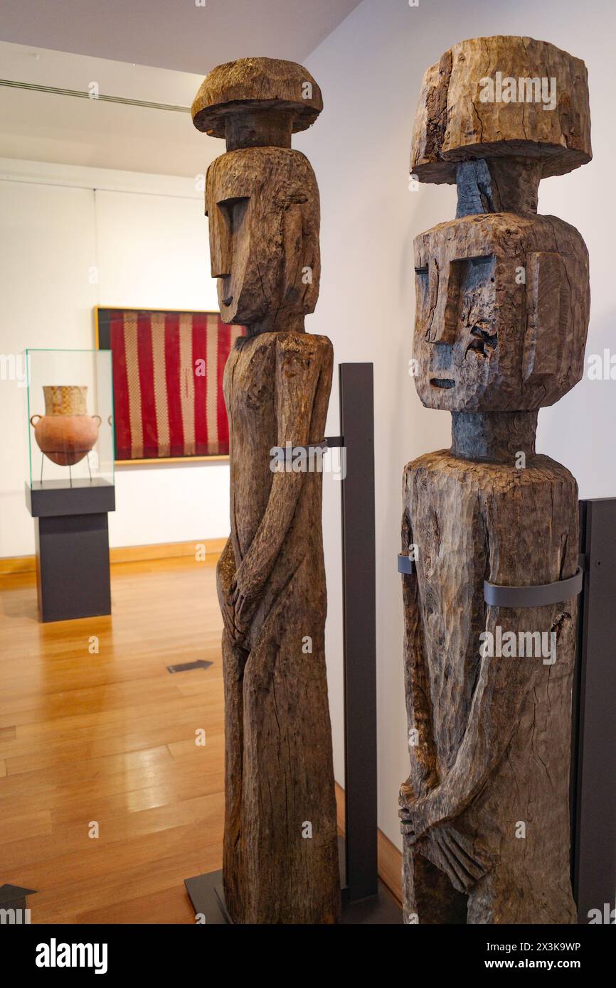 Santiago, Chile - 25 Nov, 2023: Stone Moai sculptures on display at the ...