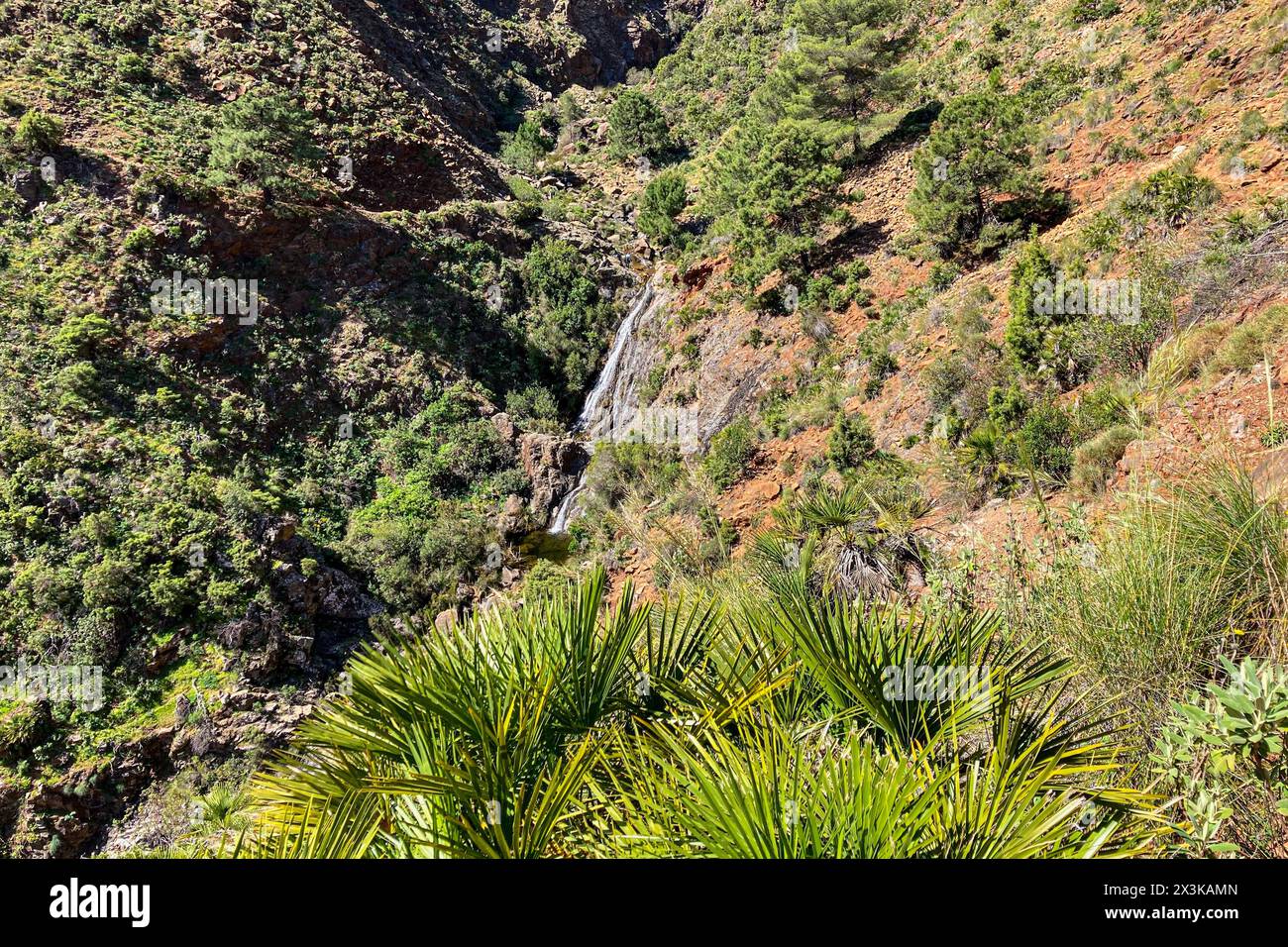 Hiking trail to waterfalls over river Caballos, Sierra de la Nieves ...