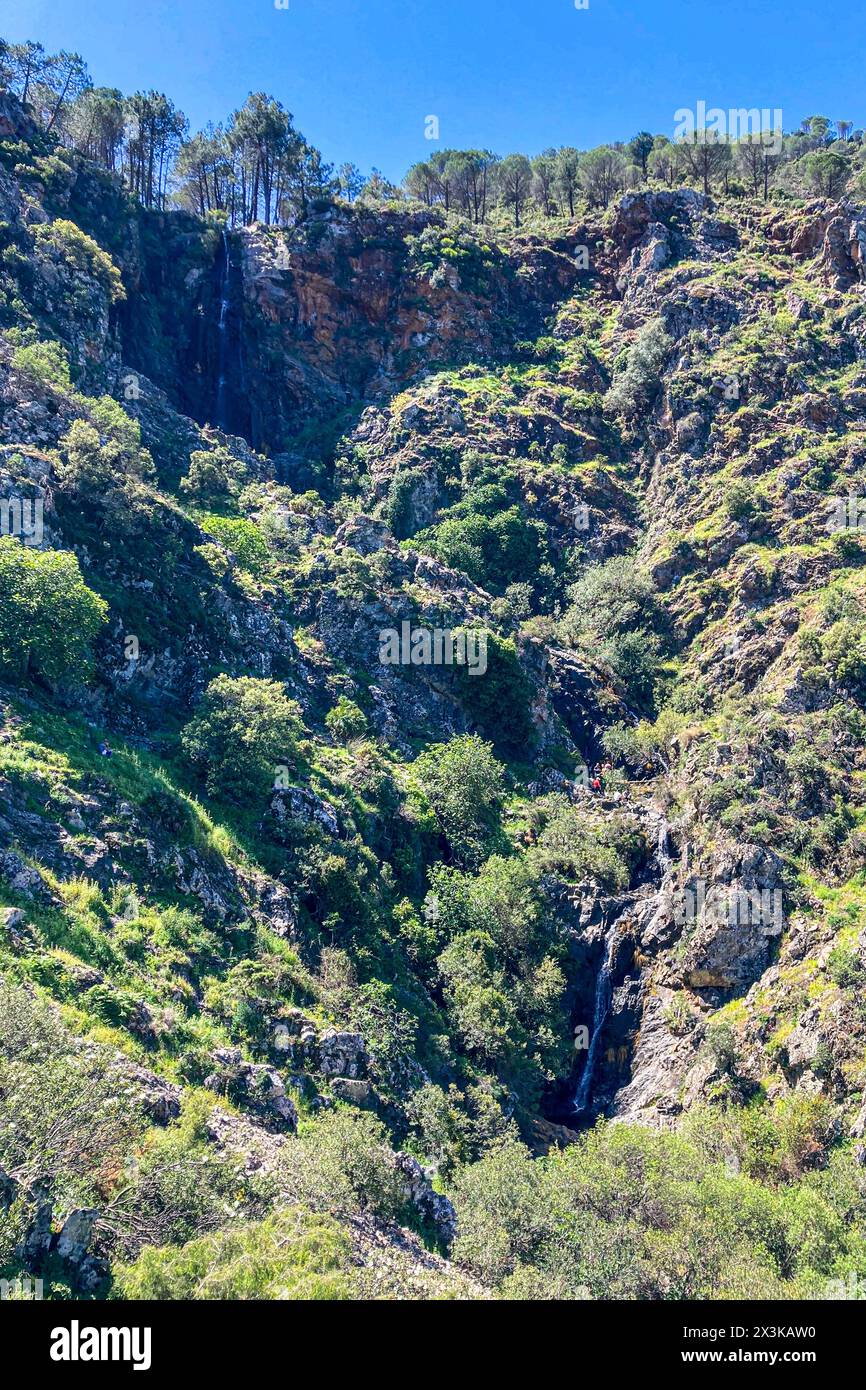Hiking trail to waterfalls over river Caballos, Sierra de la Nieves ...