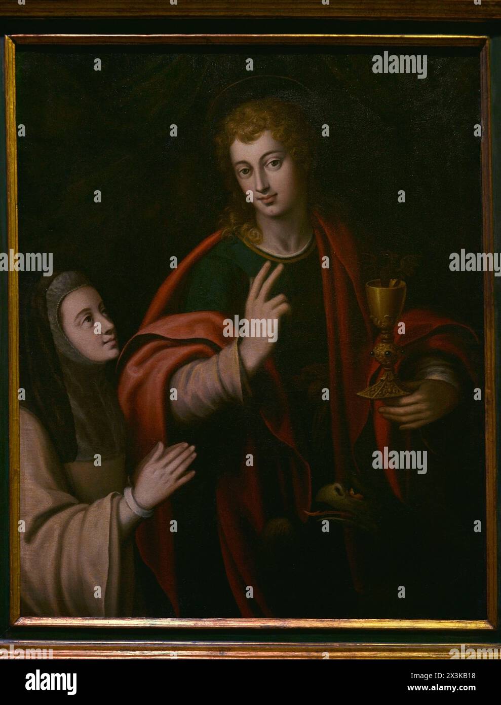 Saint John the Evangelist with a religious woman. Anonymous painting ...