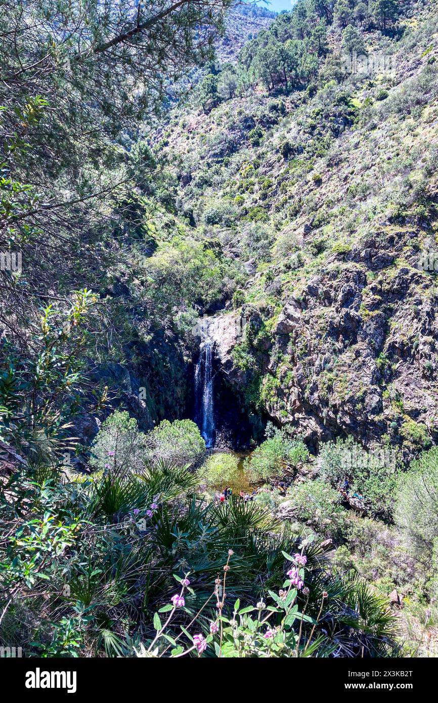 Hiking trail to waterfalls over river Caballos, Sierra de la Nieves ...