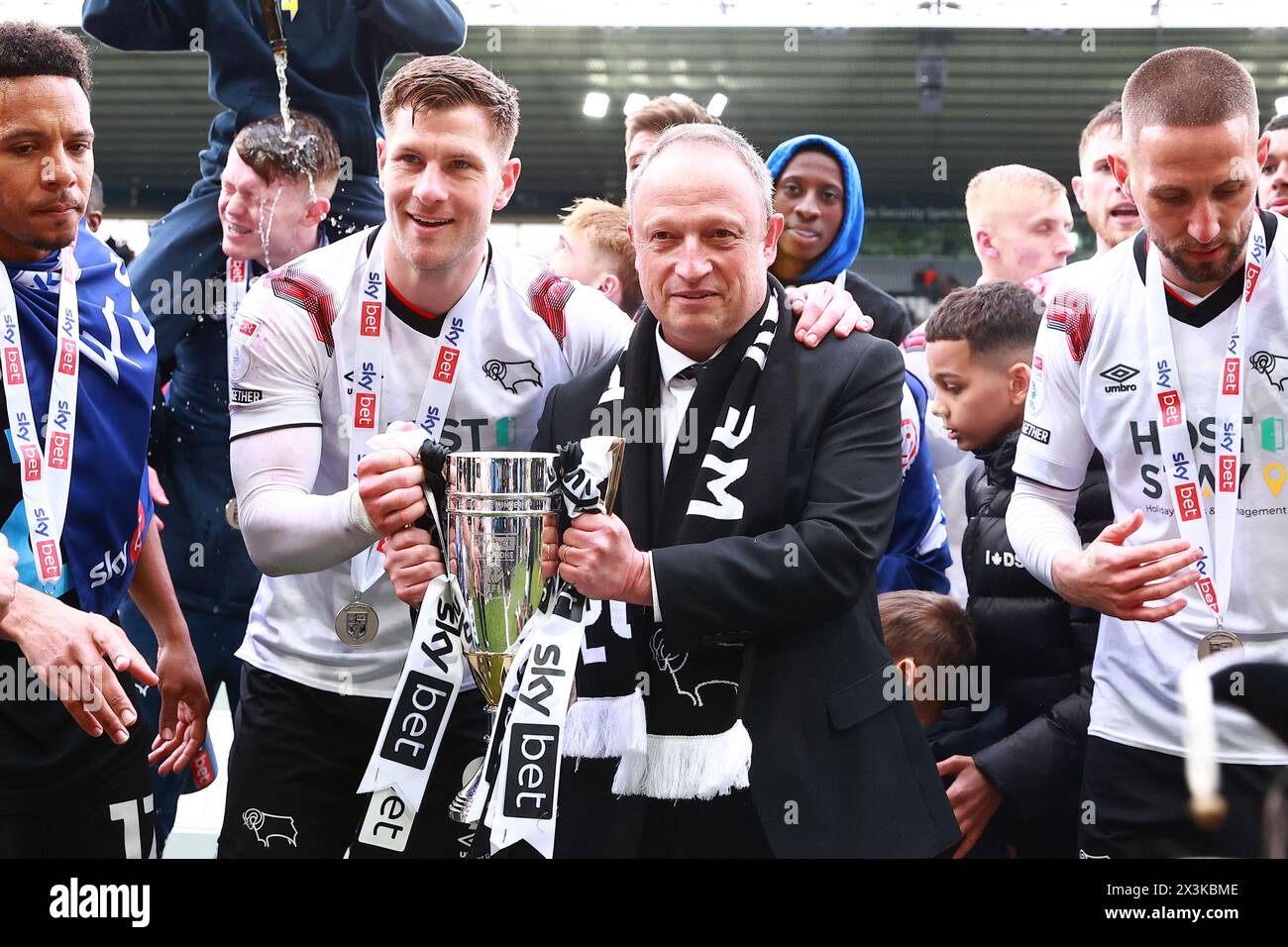 Derby, UK. 27th Apr, 2024. Max Bird of Derby County celebrates ...