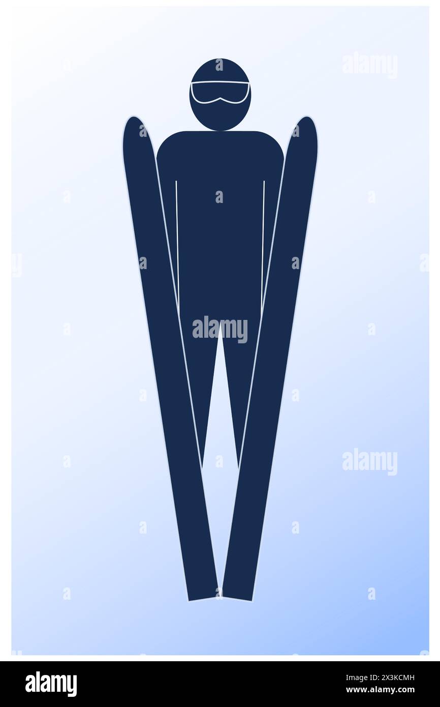 Ski jump symbol with glasses in flight on light blue background Stock ...