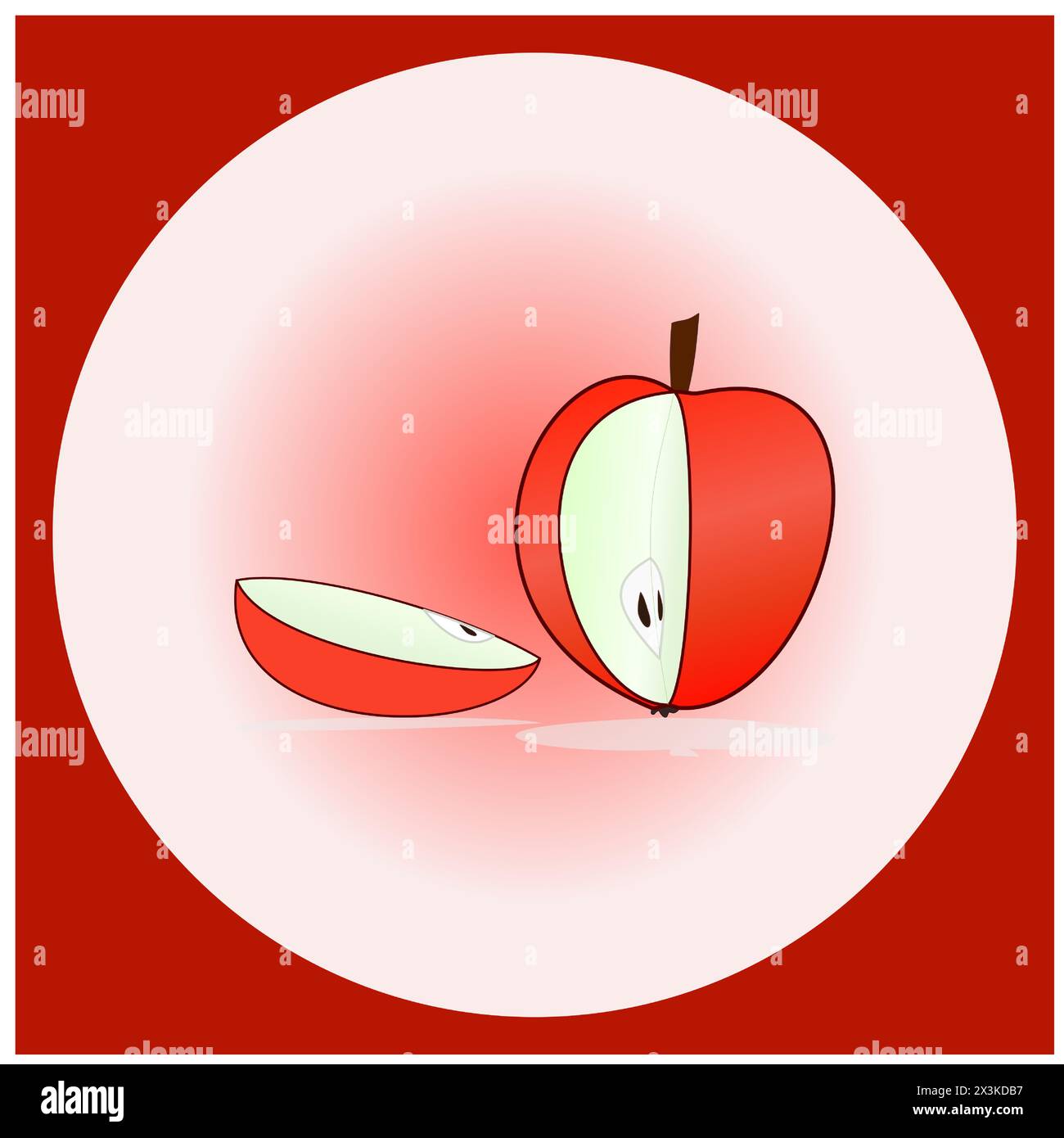 Symbol of a sliced red apple in a red square frame with a circle Stock ...