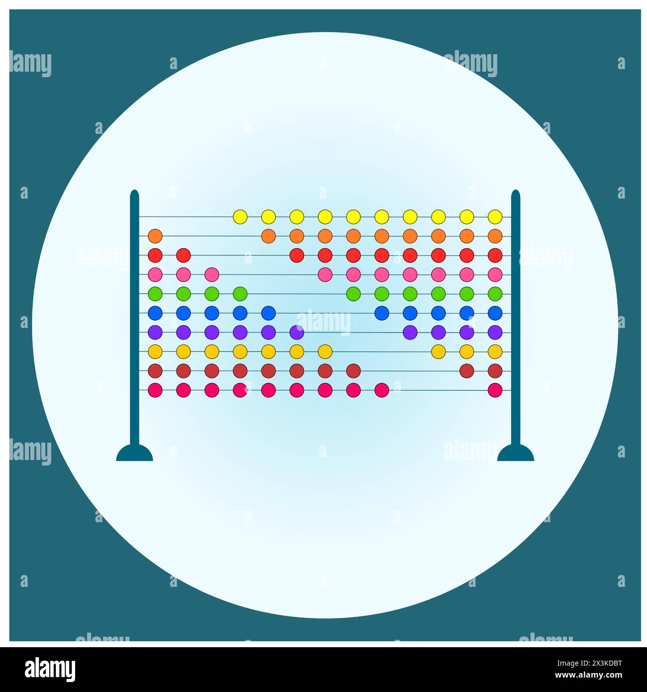Mathematical abacus symbol with colored balls in a blue square frame ...