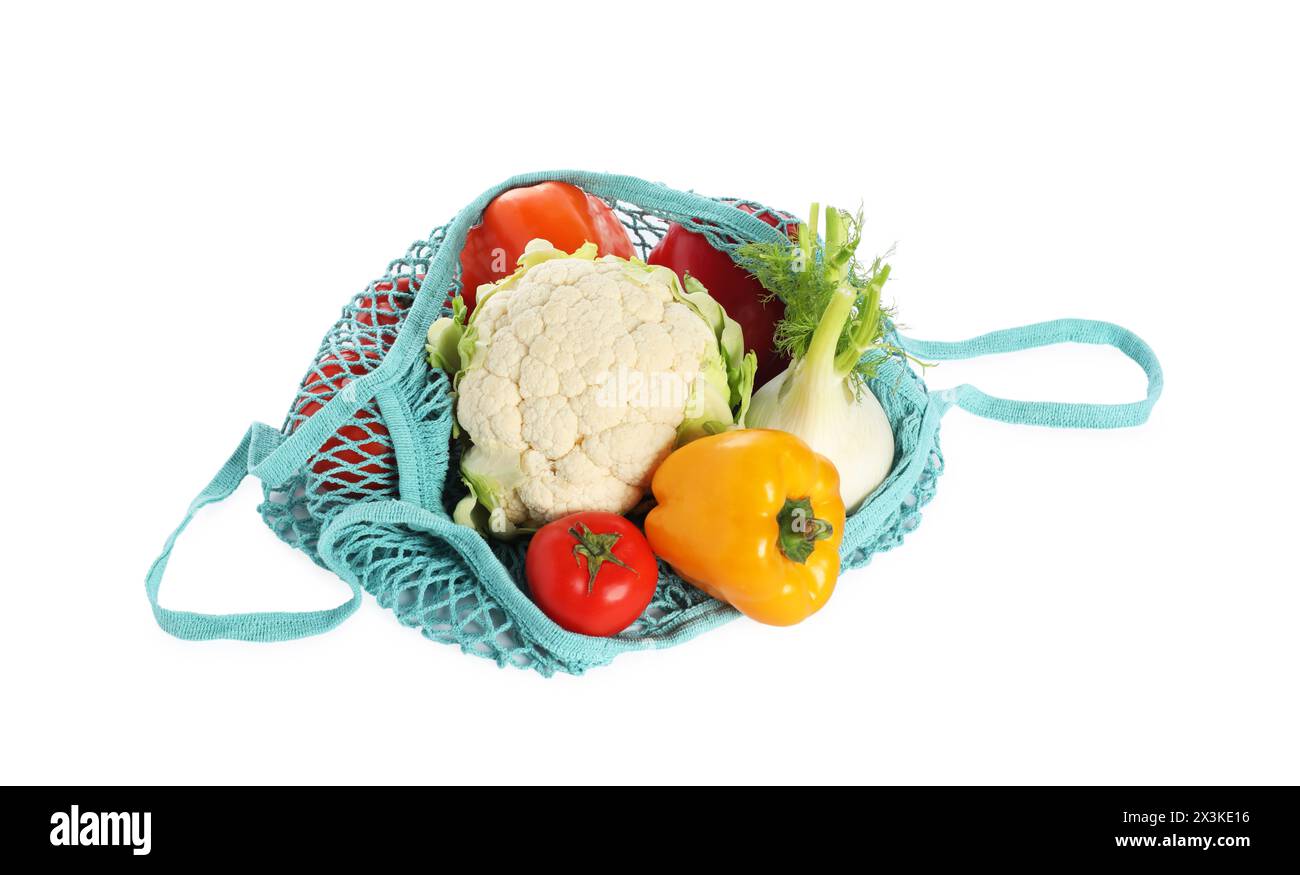 Fresh vegetables in string bag isolated on white Stock Photo - Alamy
