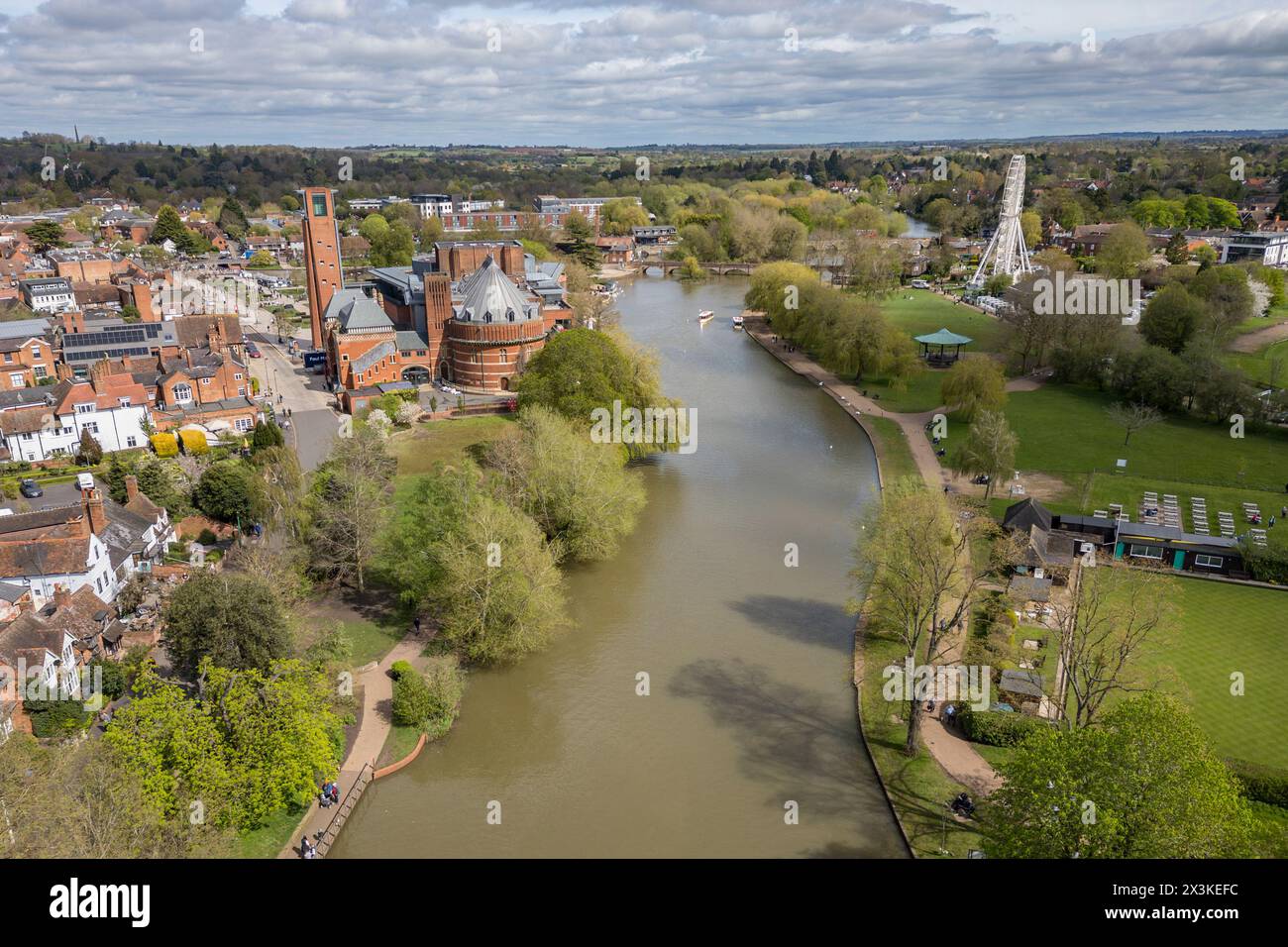 Aerial view of looking up the River Avon towards the Royal Shakespeare ...