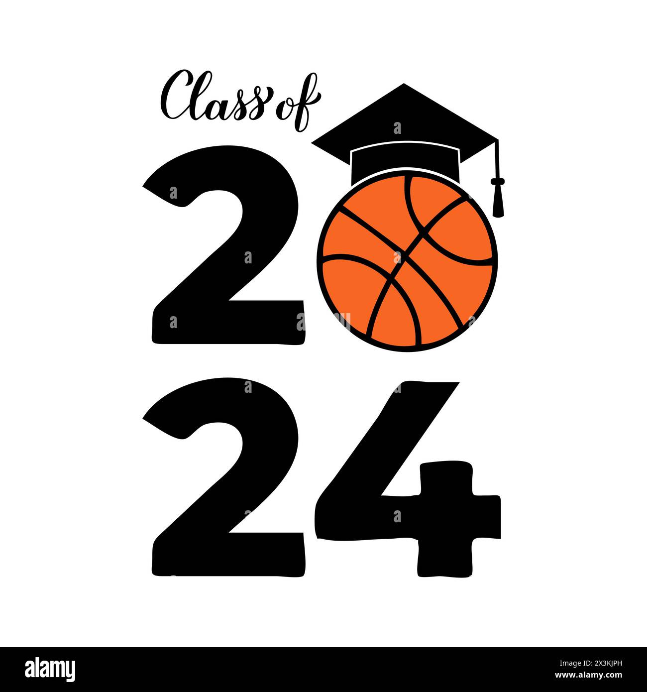 Class of 2024 lettering with graduation hat and basketball ball ...