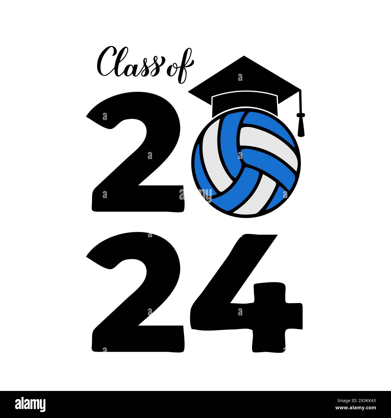 Class of 2024 lettering with graduation hat and volleyball ball ...