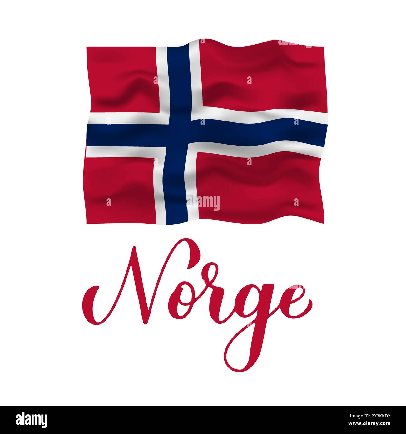Flag of Norway and calligraphy hand lettering in Norwegian isolated on ...