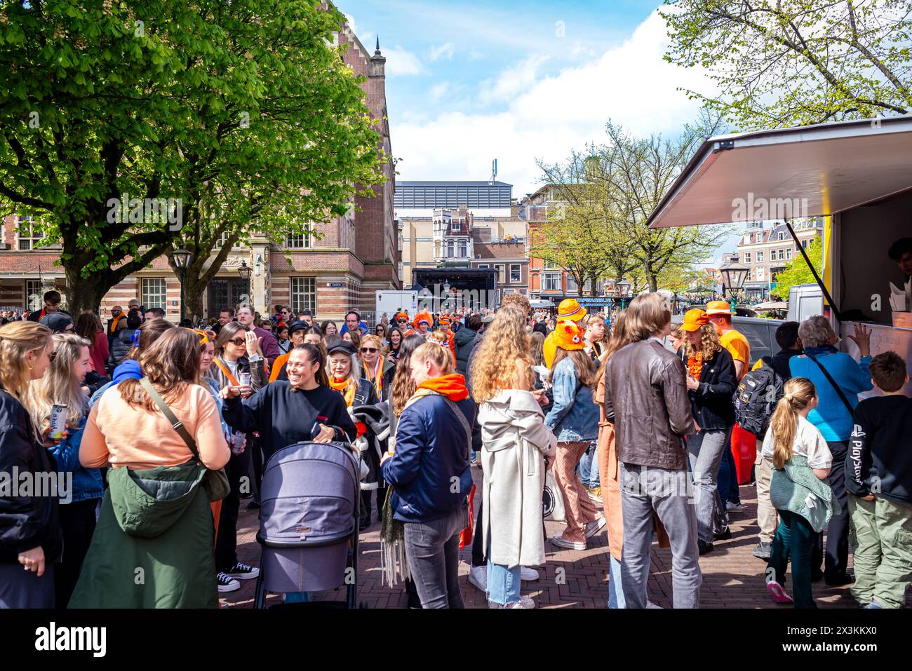 April 27, 2024: Leiden, Netherlands, Canals party celebration the ...
