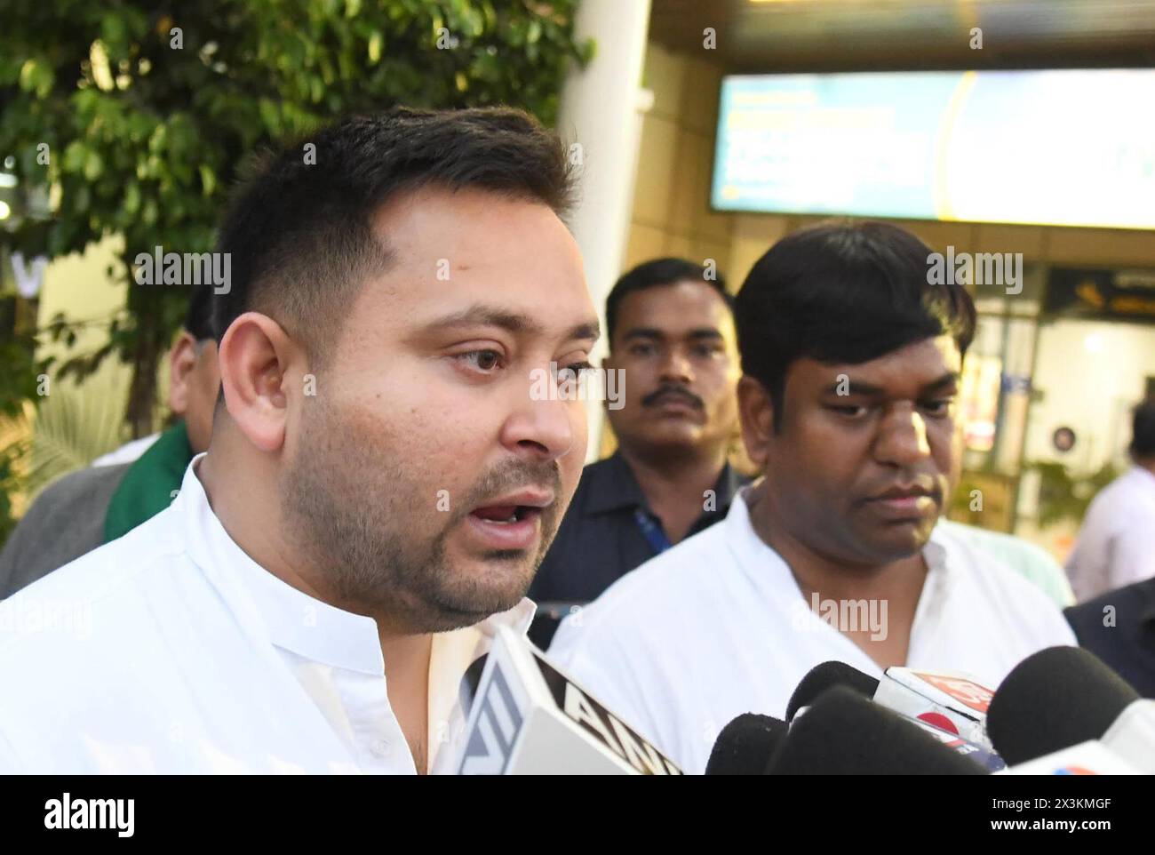 PATNA, INDIA - APRIL 27: RJD leader Tejashwi Yadav speaking with media ...