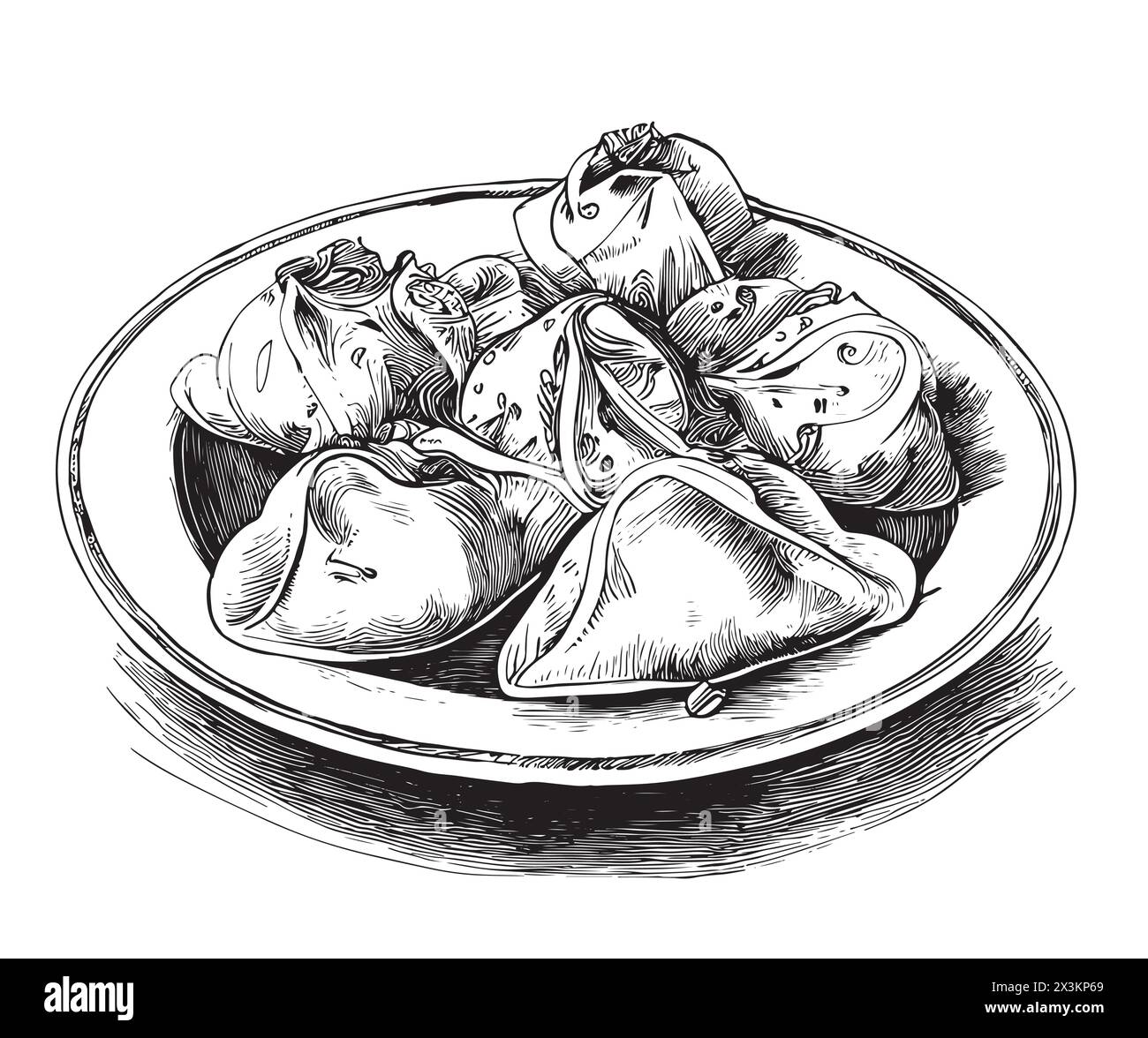 Hand drawn vector ink illustration. Ravioli pelmeni pierogi vareniki ...
