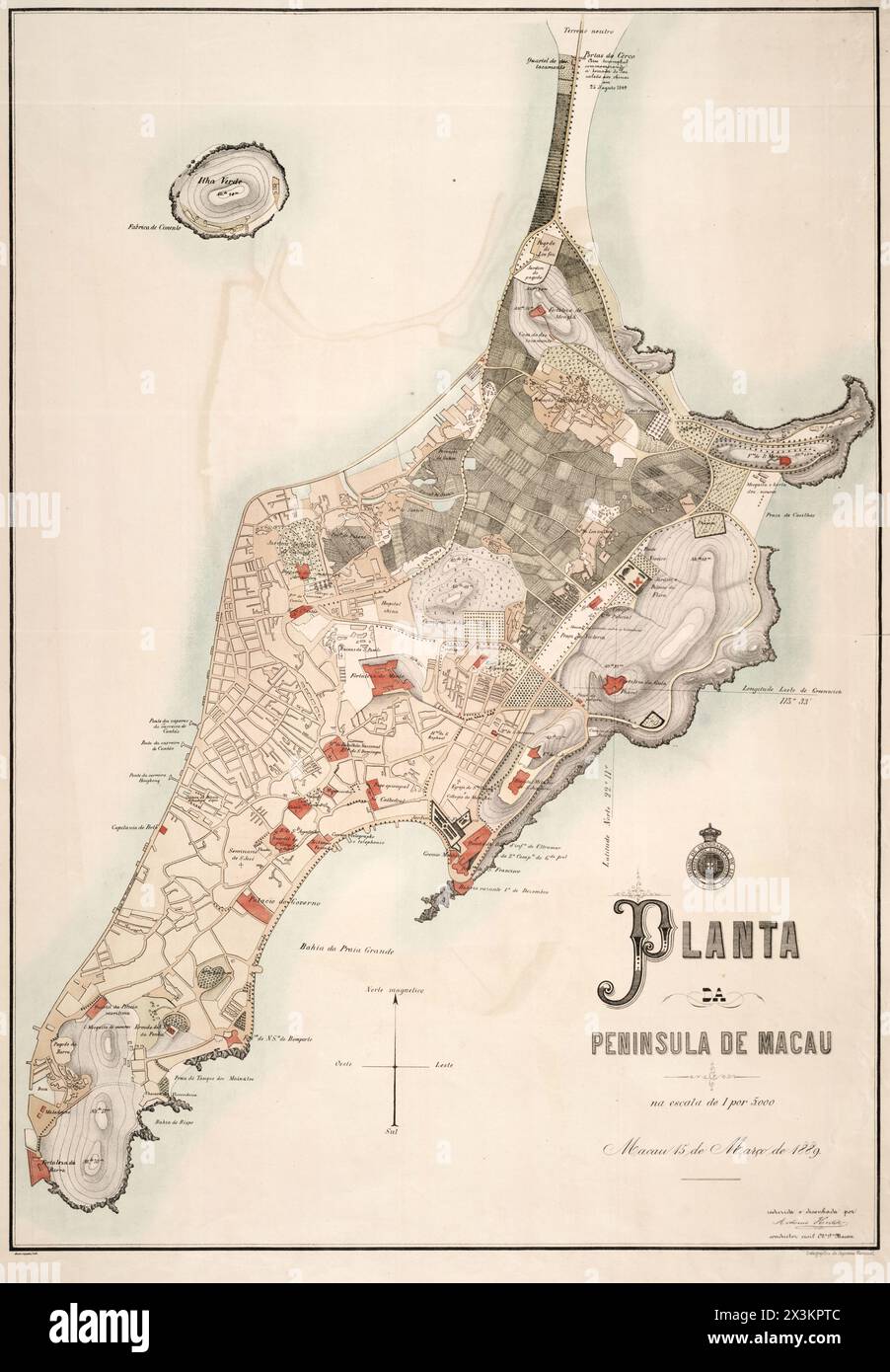 Vintage Historical Map. Peninsula of Macau, 1889 Stock Photo - Alamy