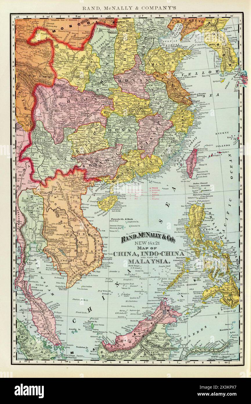 Vintage Historical Map. Rand McNally : China, Indo-china and Malaysia ...