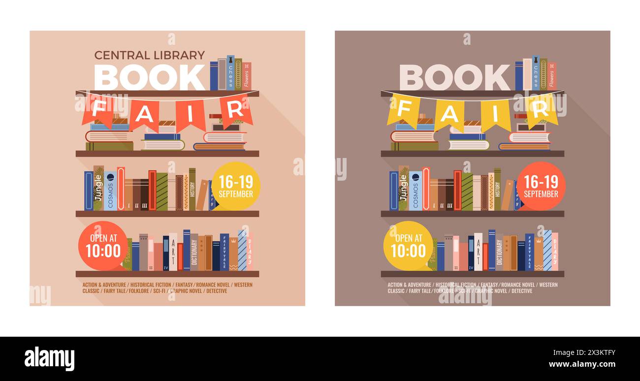 Set of book fair or festival posters for advertising, promo, invitation ...
