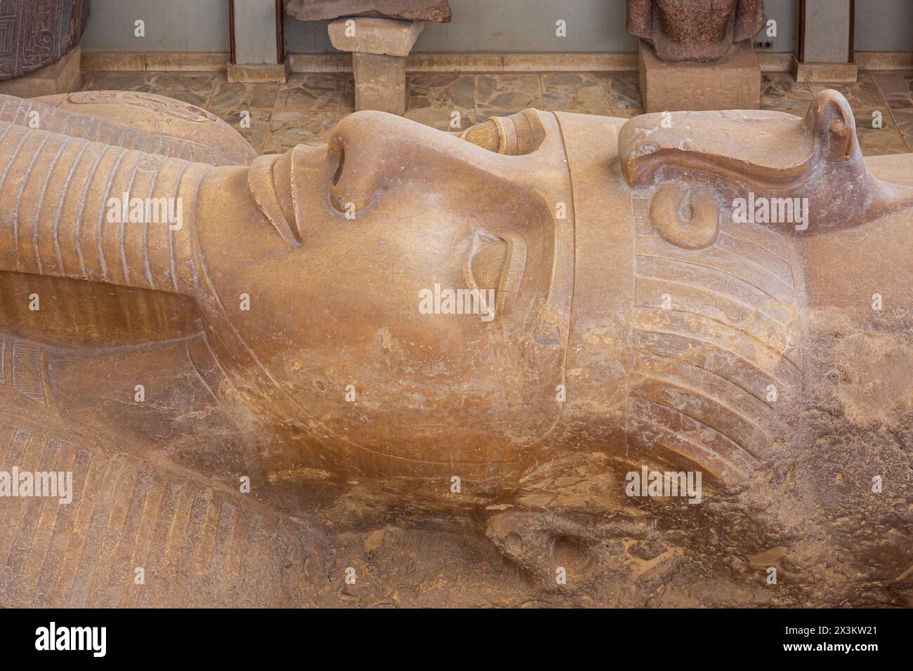 The limestone colossus of Rameses II at the open air museum in Memphis ...