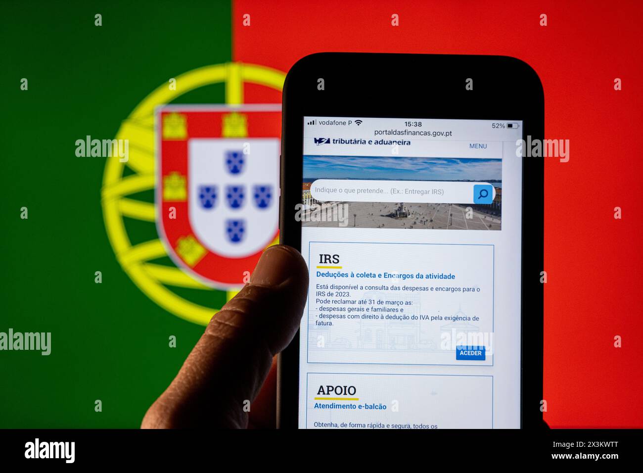 Azores, Portugal - 29.03.2024: Smartphone with Portuguese IRS - " AT ...