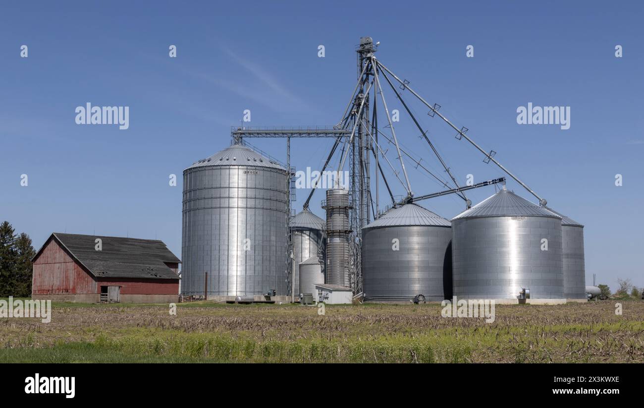 Frankfort - April 25, 2024: Brock Corn or Grain bins on a farm ...