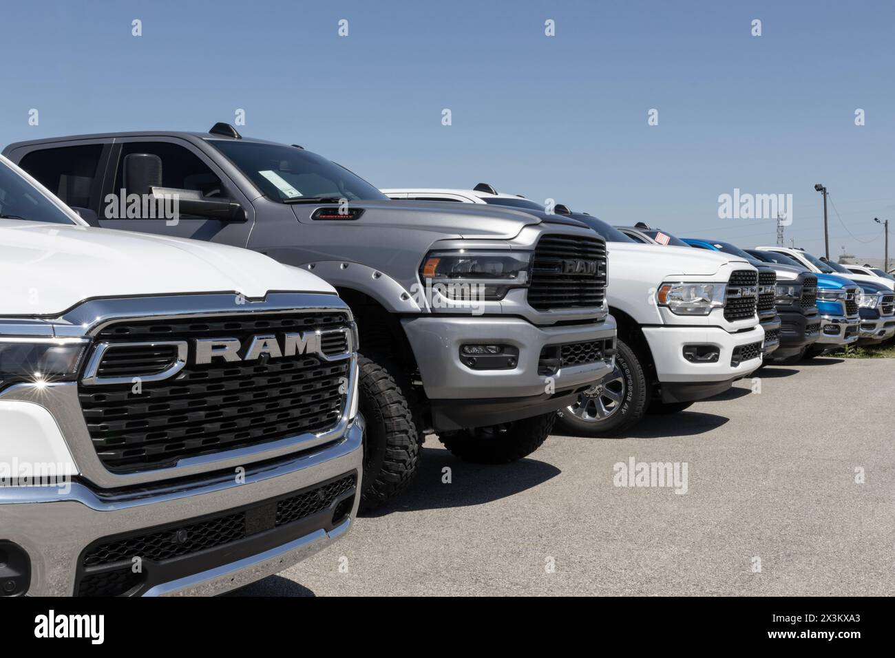 Lafayette - April 25, 2024: Ram 1500 and 2500 pickup truck display at a ...