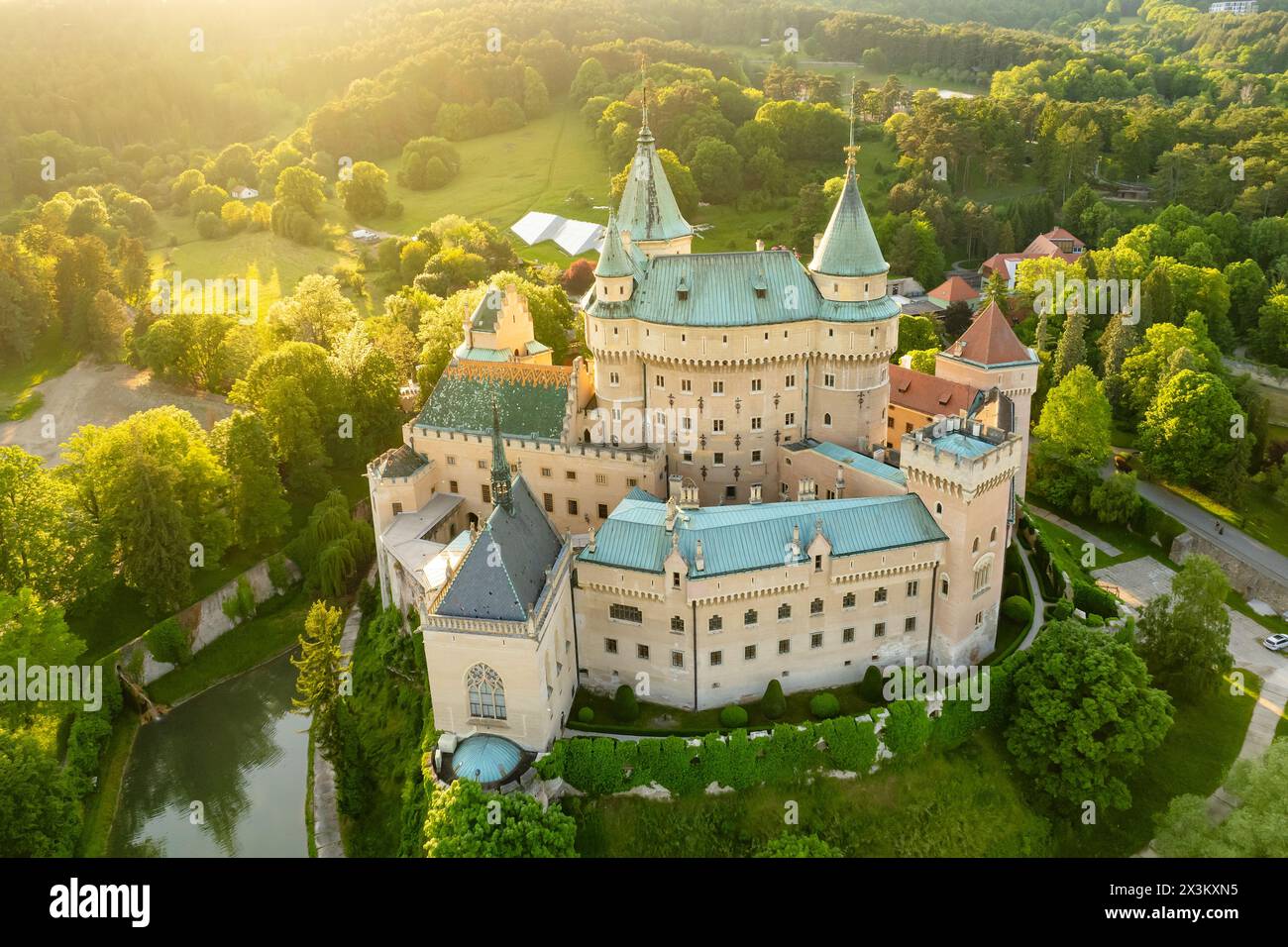 Aerial view of Bojnice medieval castle, UNESCO heritage site in ...