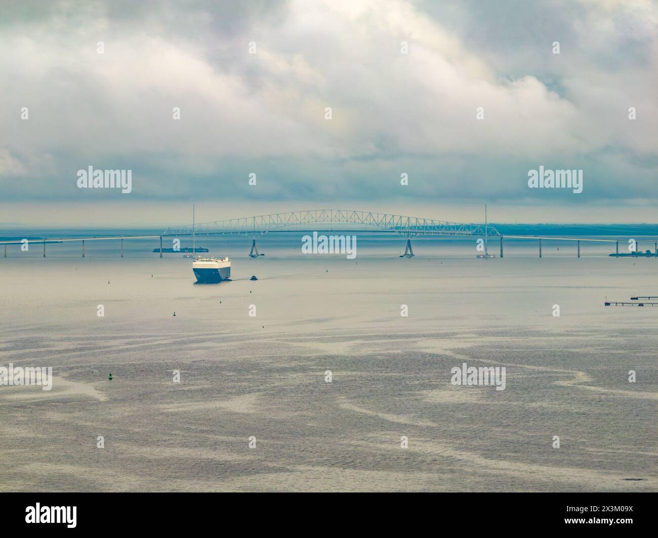 Panoramic view of the Francis Scott Key Bridge with downtown Baltimore ...