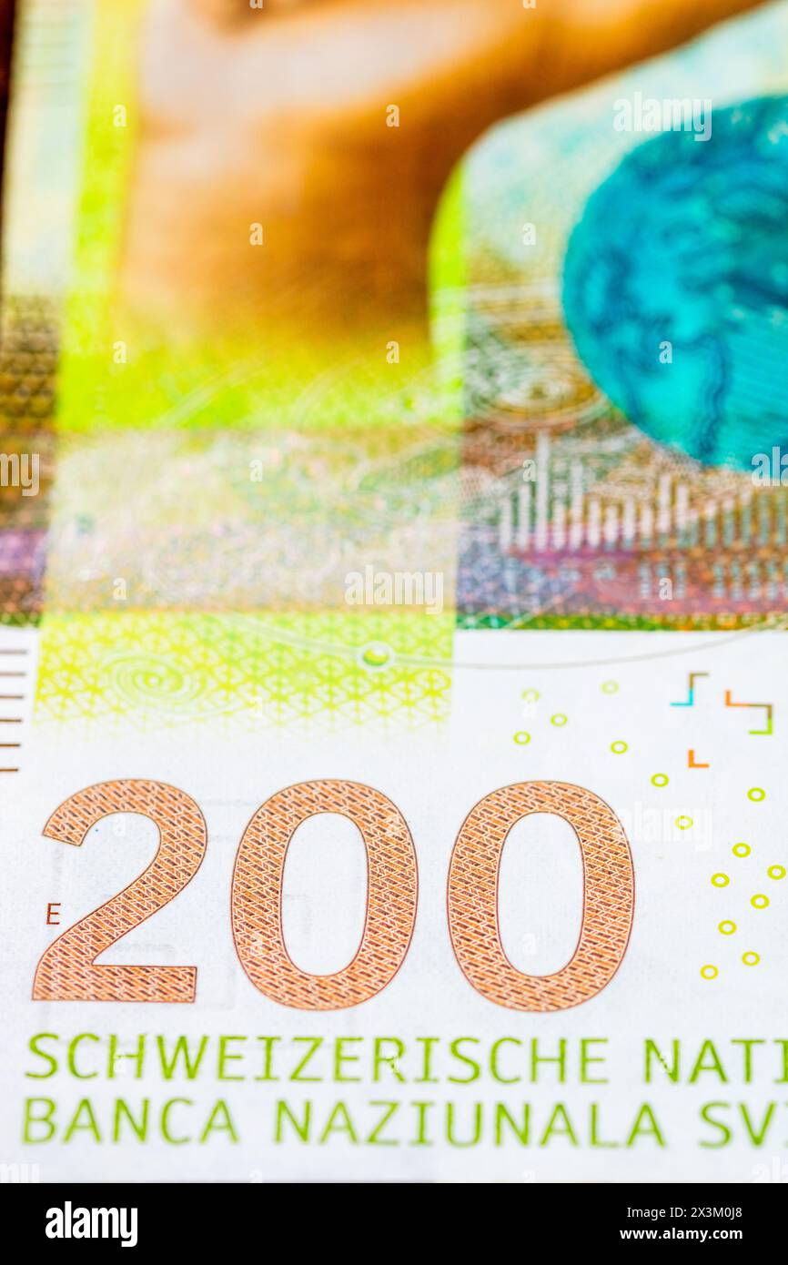 CHF money banknotes, detail photo of swiss franc. Swiss Franc currency ...