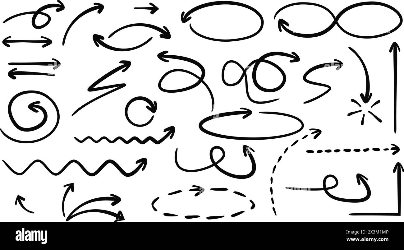 Collection of freehand drawn arrows. Set of simple arrows isolated on ...