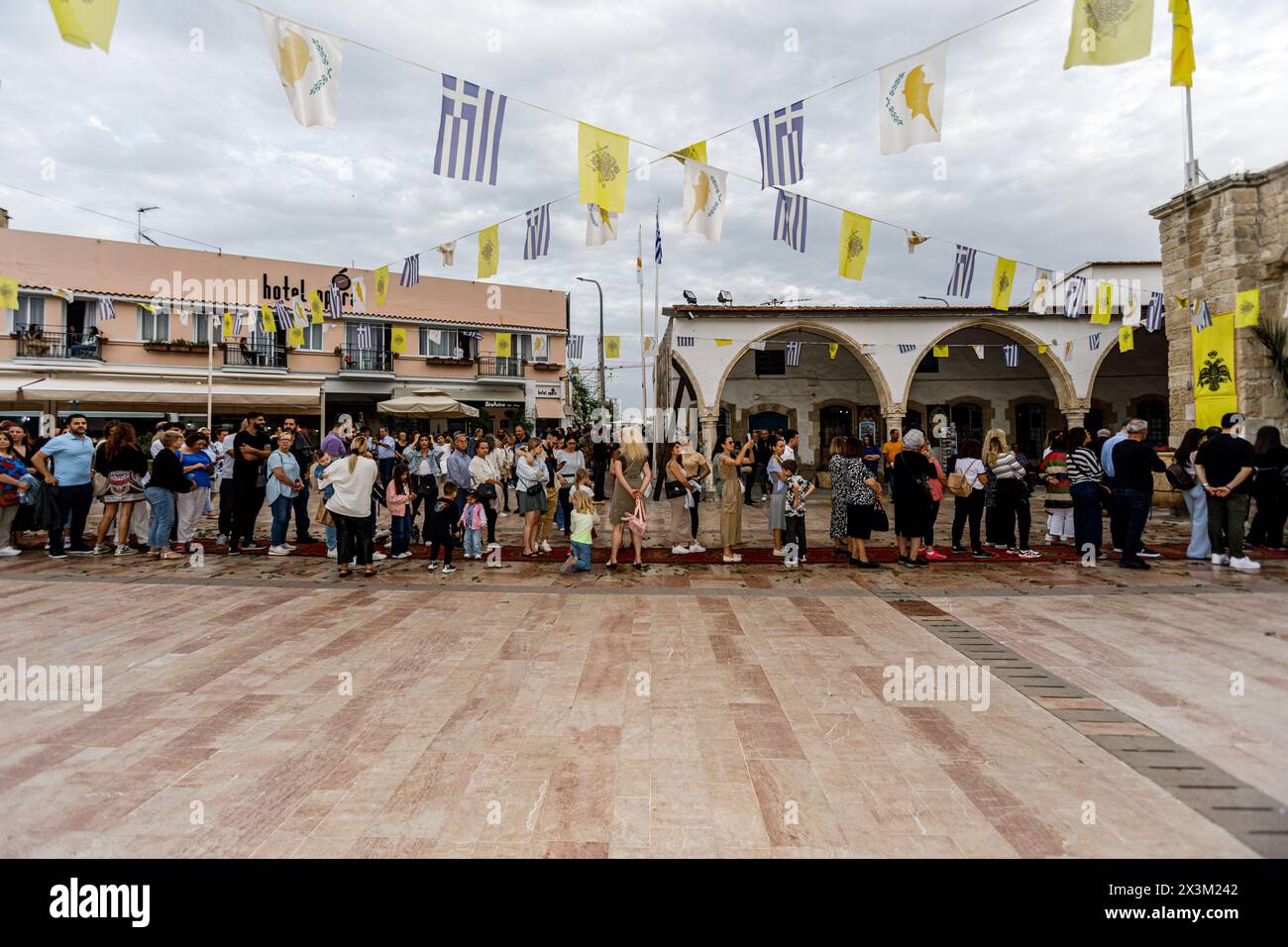 Larnaca, Larnaca, Cyprus. 27th Apr, 2024. People wait in line to enter ...