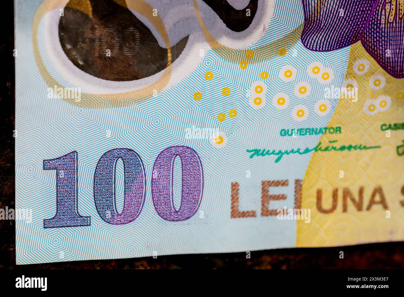 LEI money banknotes, detail photo of RON. Romanian currency Stock Photo ...