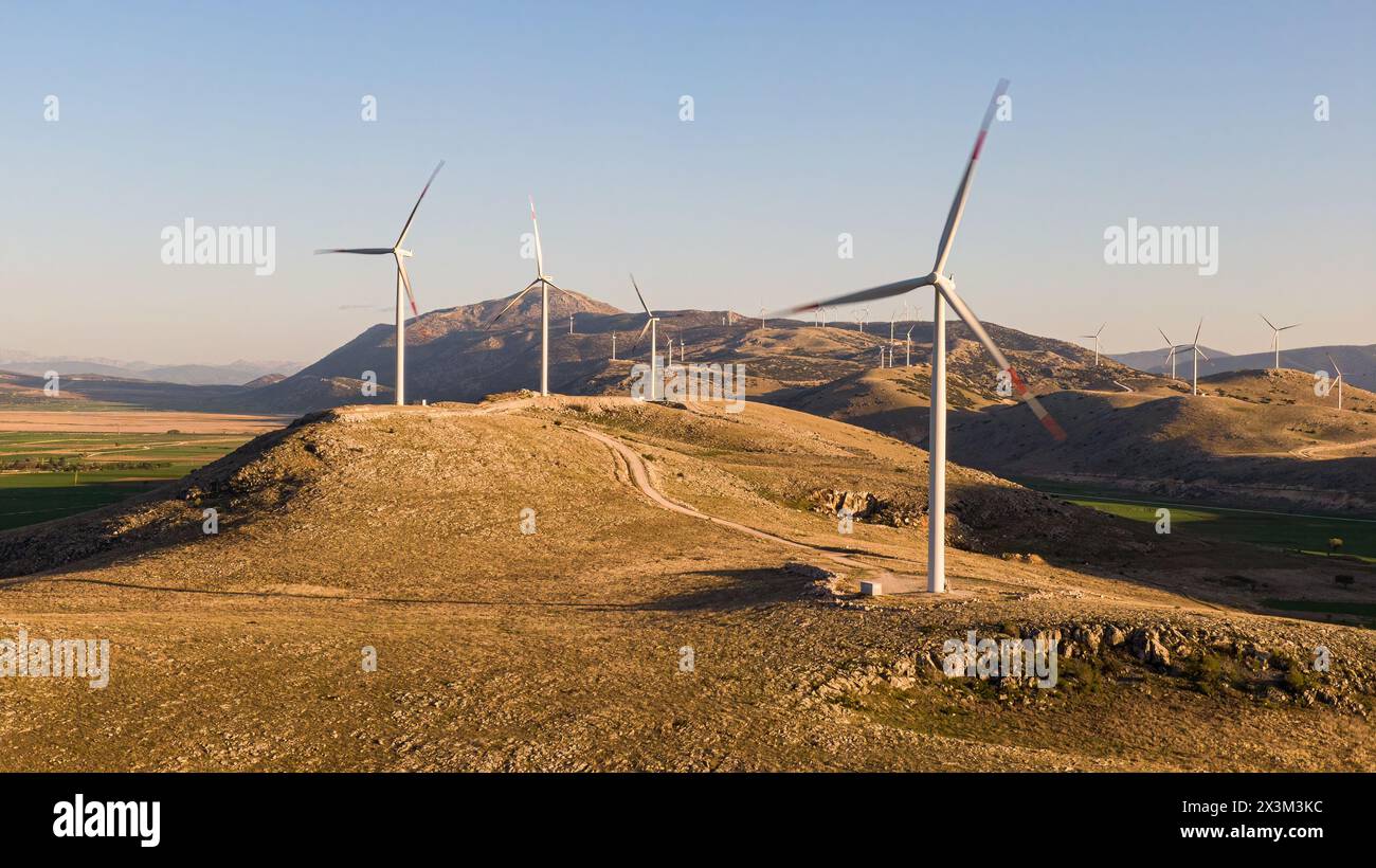 Wind turbines at the top of mountains, sustainable energy Stock Photo ...