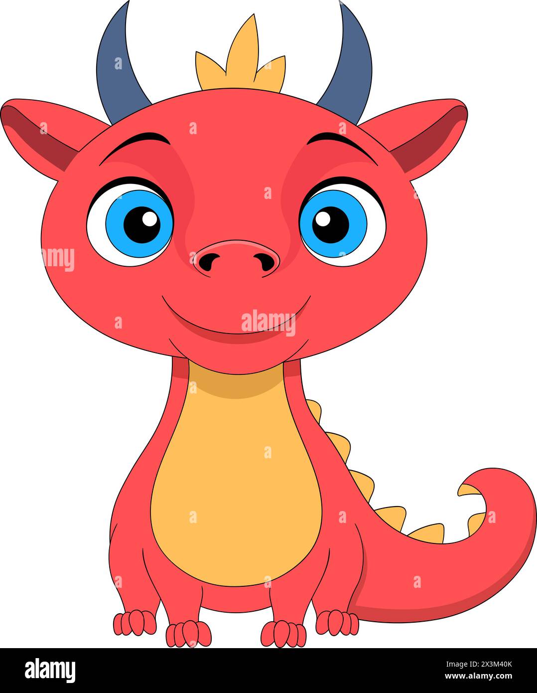 fantasy animal cartoon doodle illustration, red horned dragon cub ...