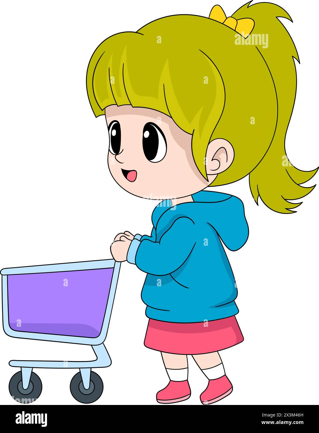 cartoon doodle illustration of daily activities, beautiful young girl ...