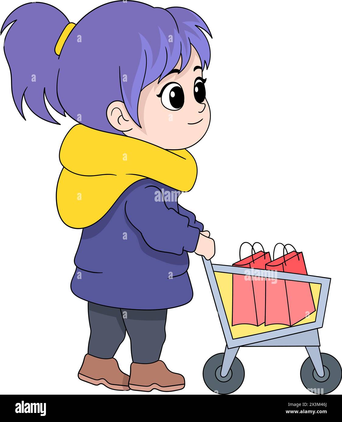 cartoon doodle illustration of daily activities, beautiful young girl ...