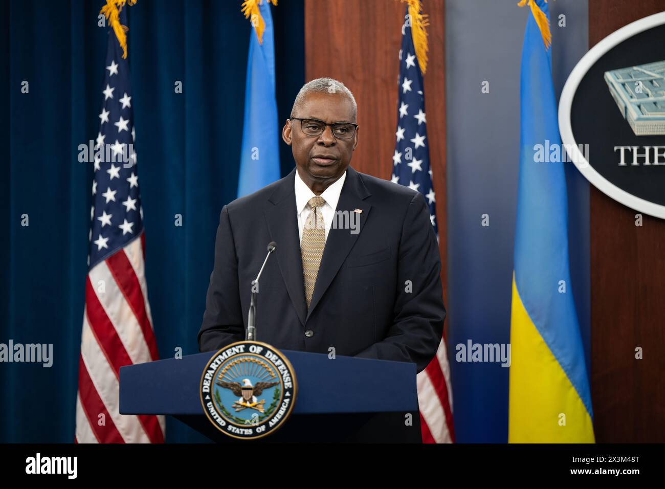Secretary of Defense Lloyd J. Austin III speaks to members of the ...