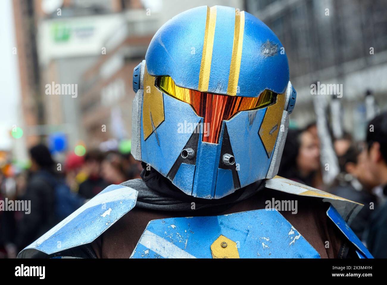 The Mandalorian fantasy character, at the Parade of Wonders, signals ...