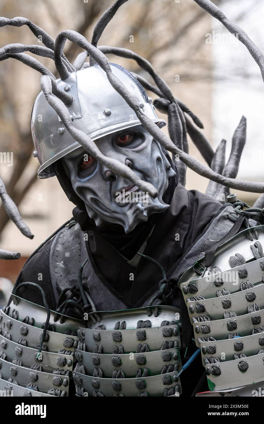 A Zombie Samurai warrior with tentacles on a helmet at the Parade of ...