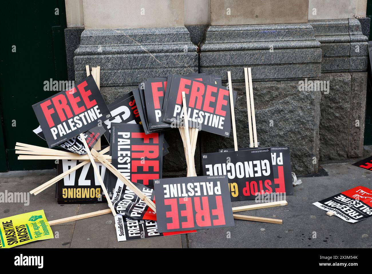 London, UK. April 27, 2023. Protest boards, courtesy of Friends of ...