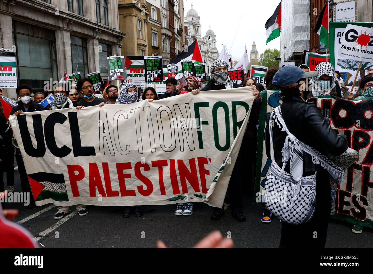 London, UK. April 27, 2023. Students of UCL seen marching behind a ...