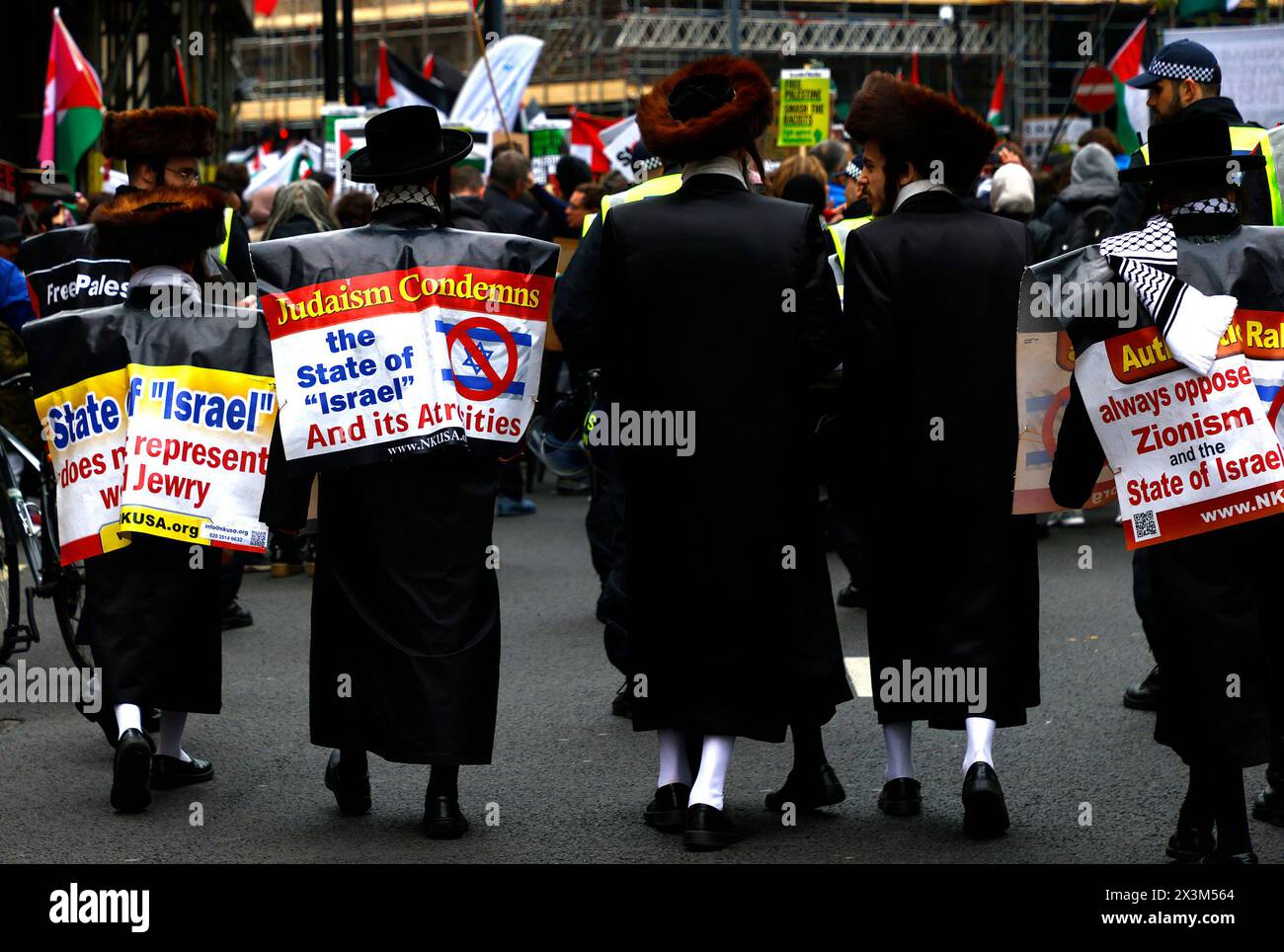 London, UK. April 27, 2023. Ultra Orthodox Jews seen walking with ...