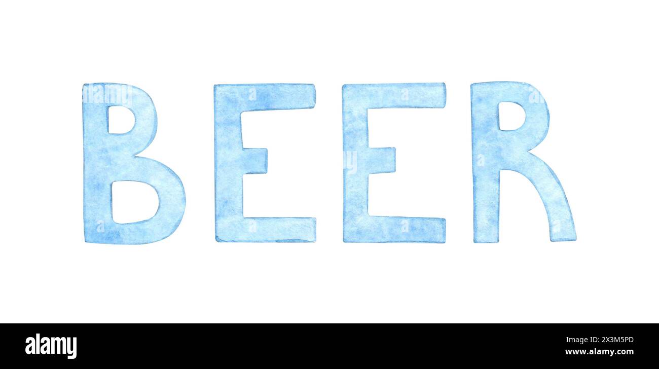 Beer lettering blue watercolor illustration. Isolated from the ...