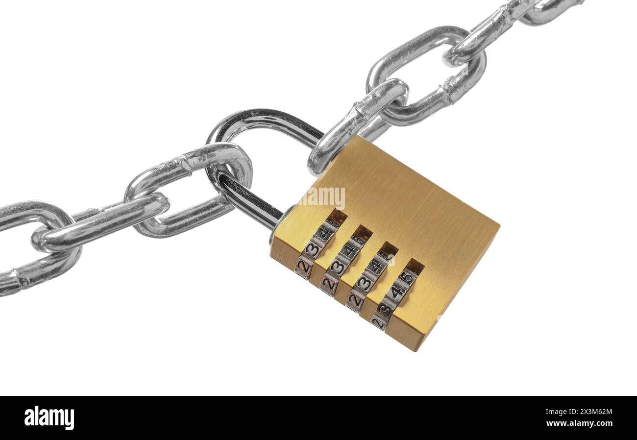 Steel combination padlock and chain isolated on white Stock Photo - Alamy