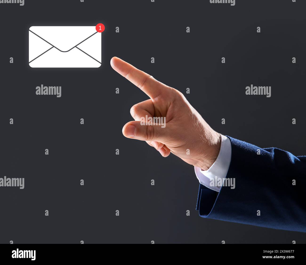 Email. Man touching virtual screen with incoming letter notification ...