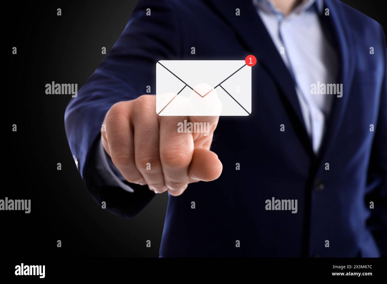 Email. Man touching virtual screen with incoming letter notification ...