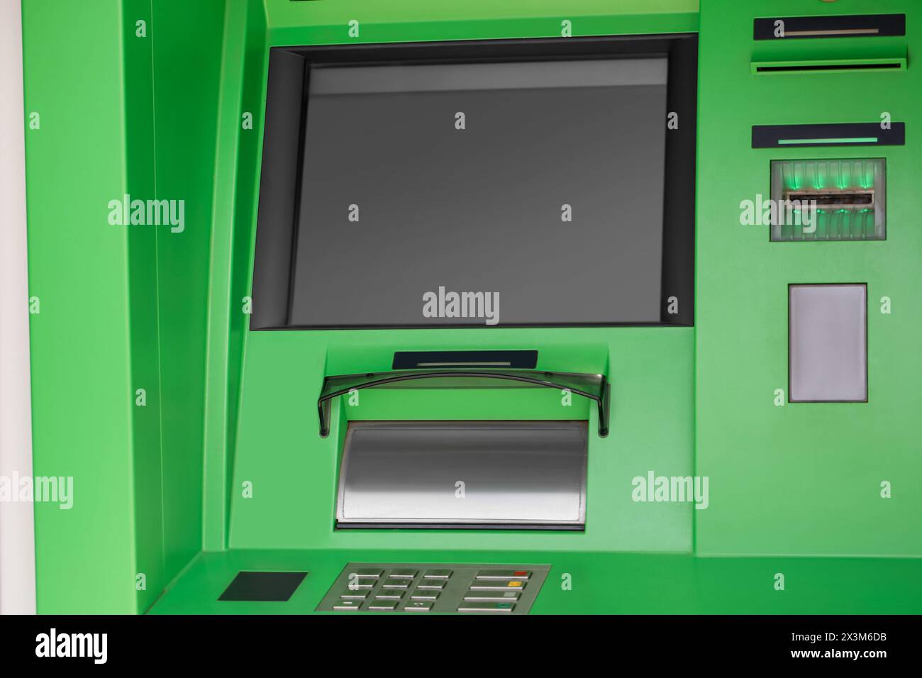 Modern automated cash machine with screen outdoors Stock Photo - Alamy