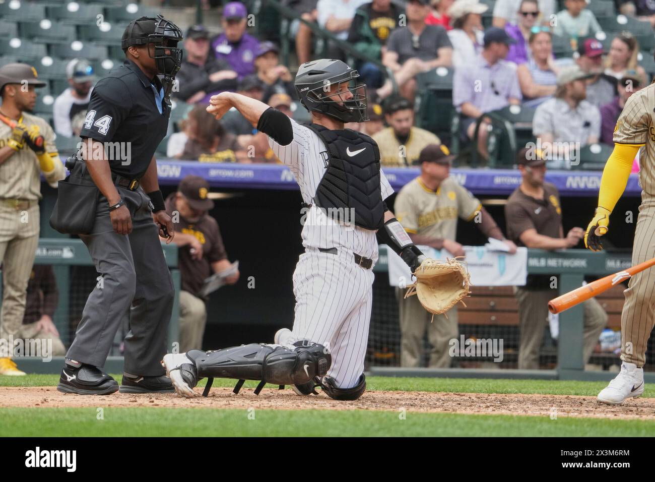 Denver CO, USA. 25th Apr, 2024. Colorado catcher Jacob Stallings (25 ...